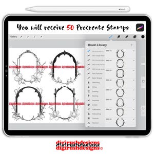 Procreate Gothic Floral Border Frame Stamps Gothic Brushes for Procreate, Medieval Procreate ...