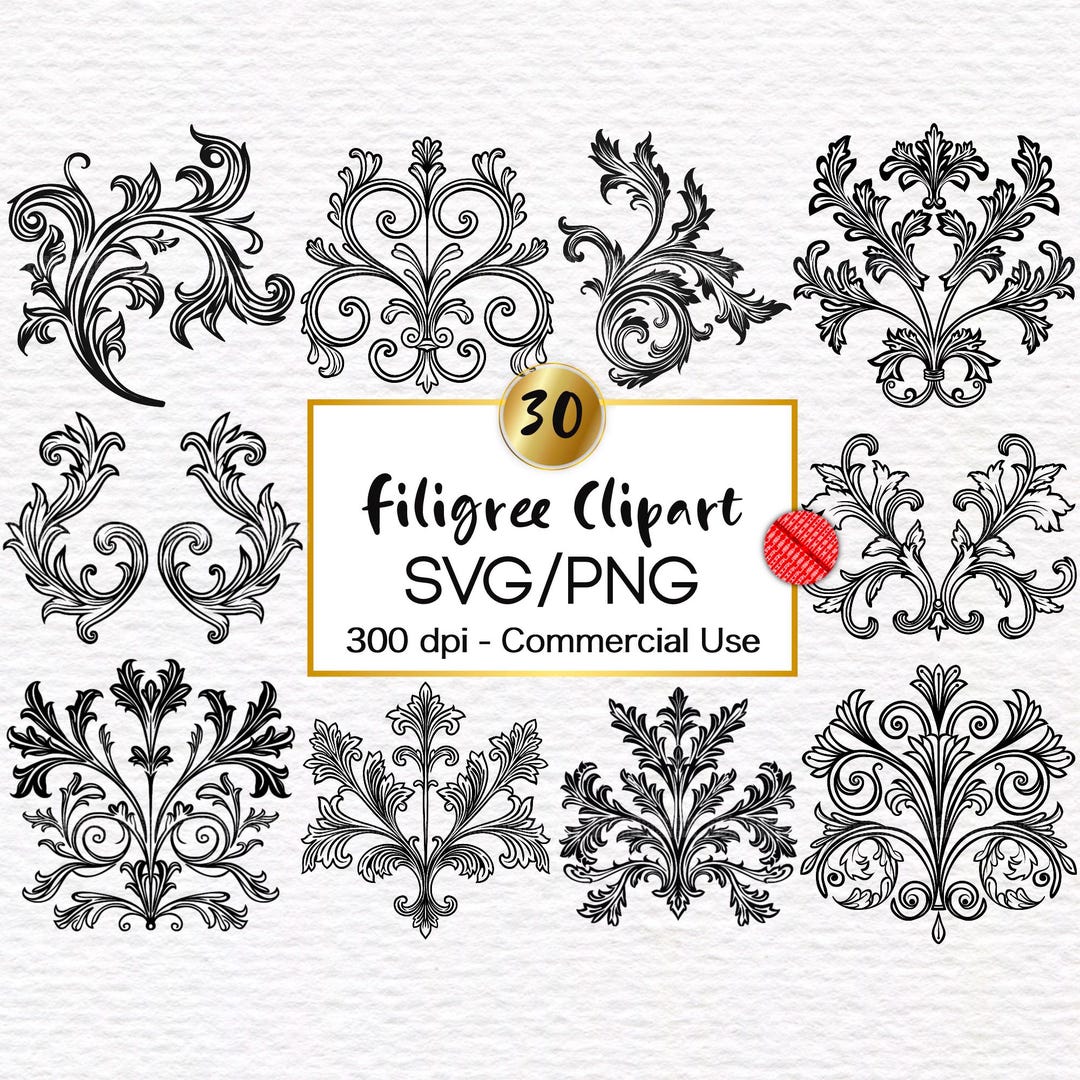 Filigree Clipart SVG, Filigree PNG Clipart Filigree Decorative Elements ...
