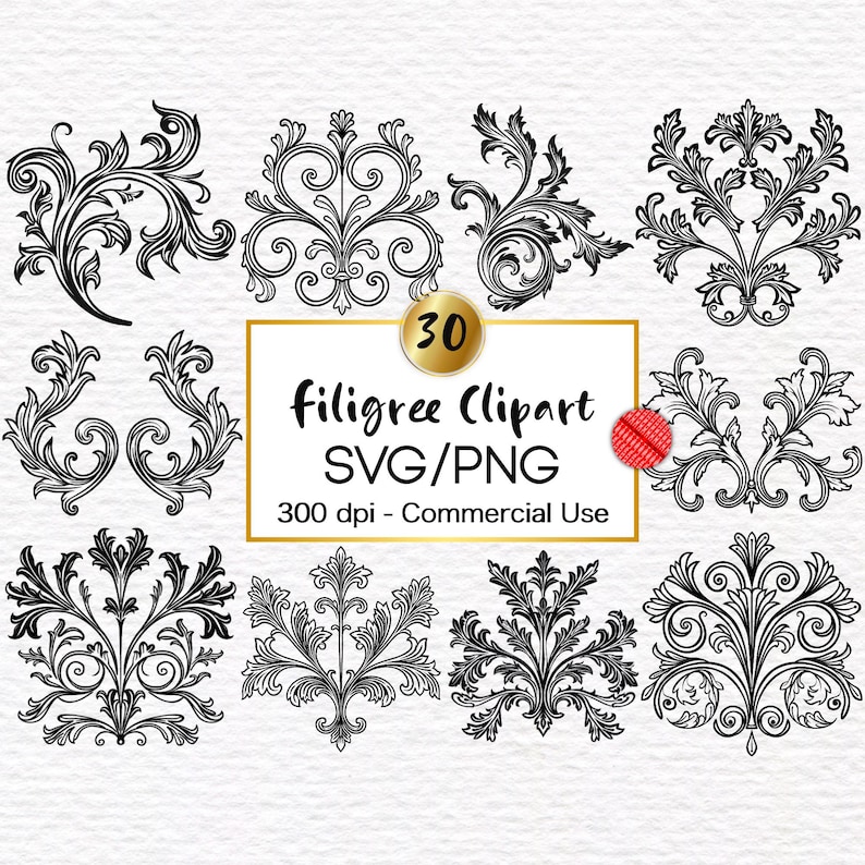 Filigree Clipart SVG, Filigree PNG Clipart Filigree Decorative Elements ...