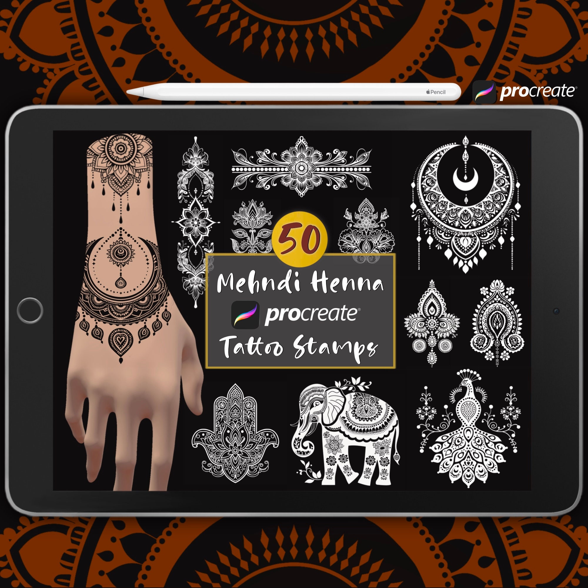 Henna Tattoo Procreate Stamps, Mehndi Tattoo, Indian Tattoos, Ethnic ...