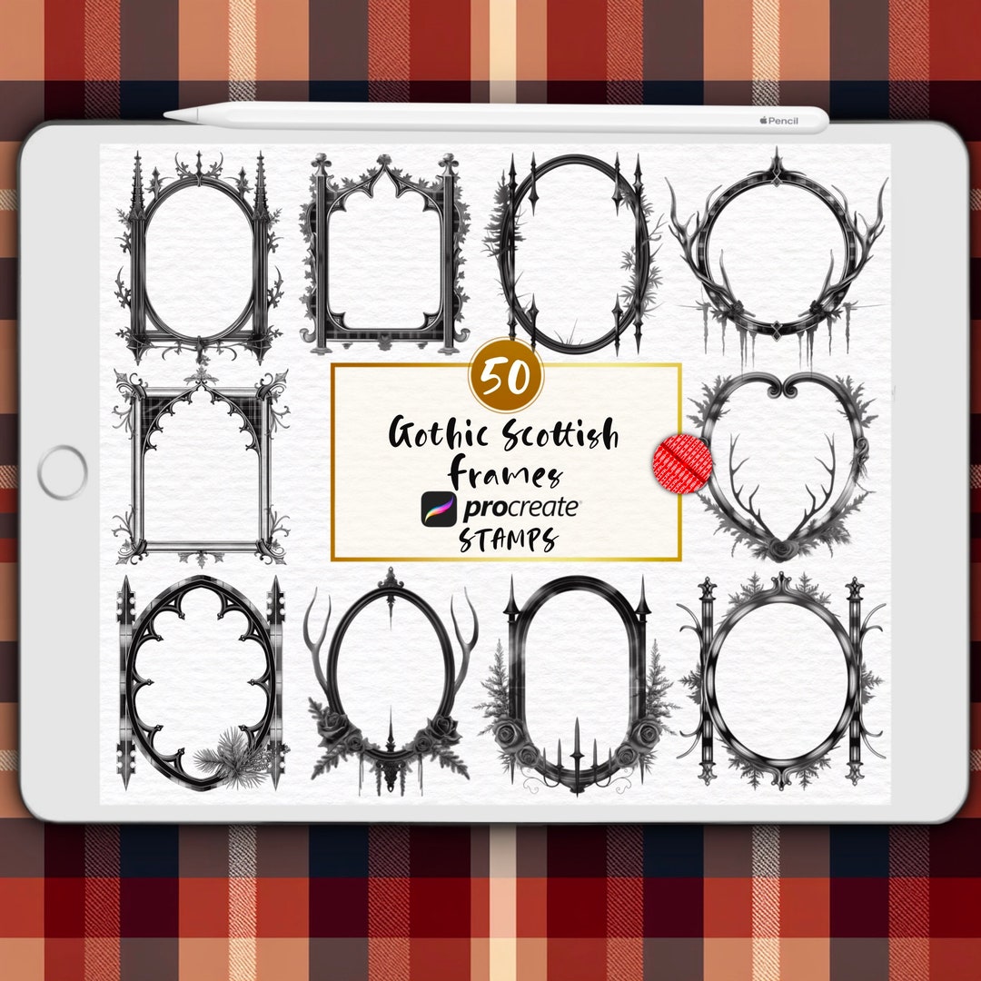 Procreate Gothic Scottish Border Frame Stamps Plaid Gothic Brushes for ...