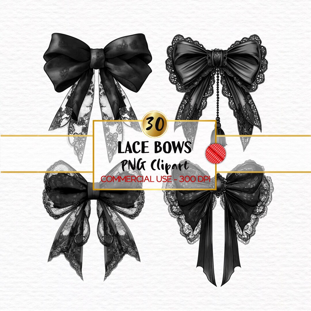Black Lace Coquette Bows Clipart Bundle - 30 Gothic Victorian-inspired ...