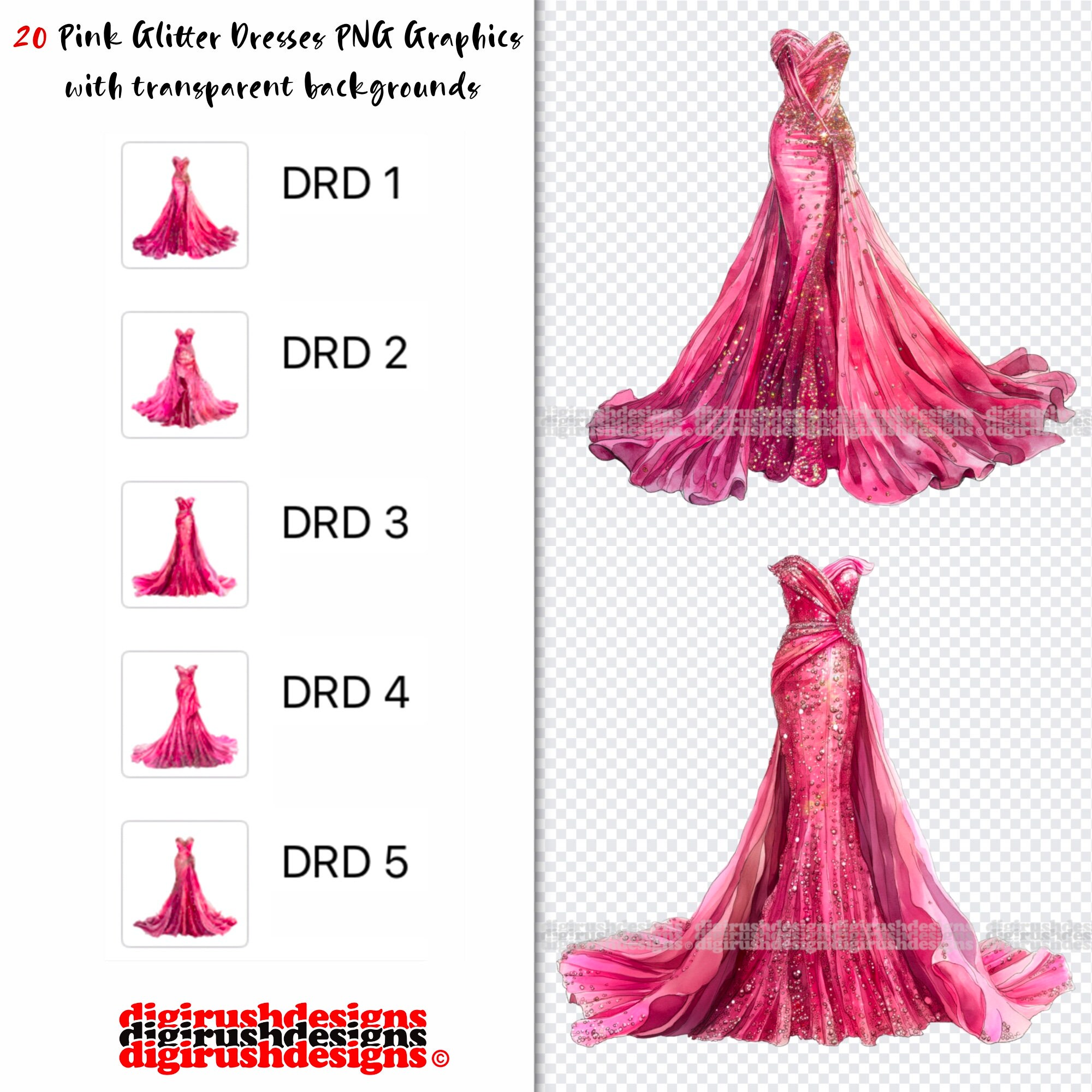 Pink Glitter Dress Clipart Princess Evening Gown Clip Art Sparkly Prom ...