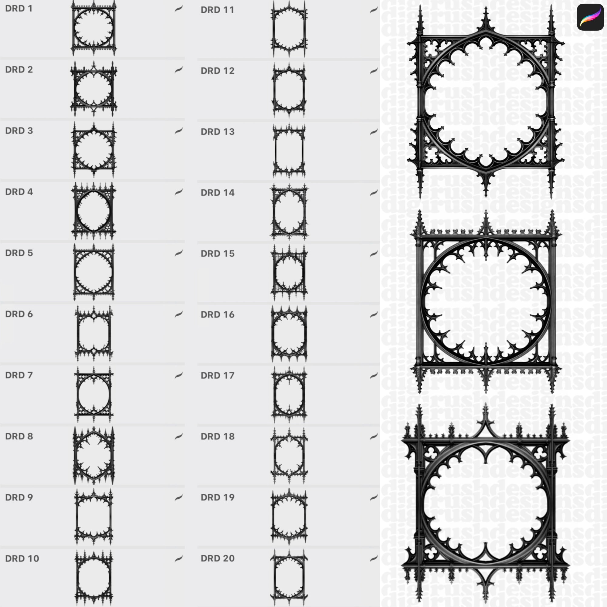 Procreate Gothic Border Frame Stamps Gothic Brushes for Procreate ...