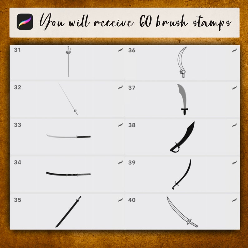 Procreate Swords Stamps, Swords & Daggers Brushes, Fantasy, Medieval ...