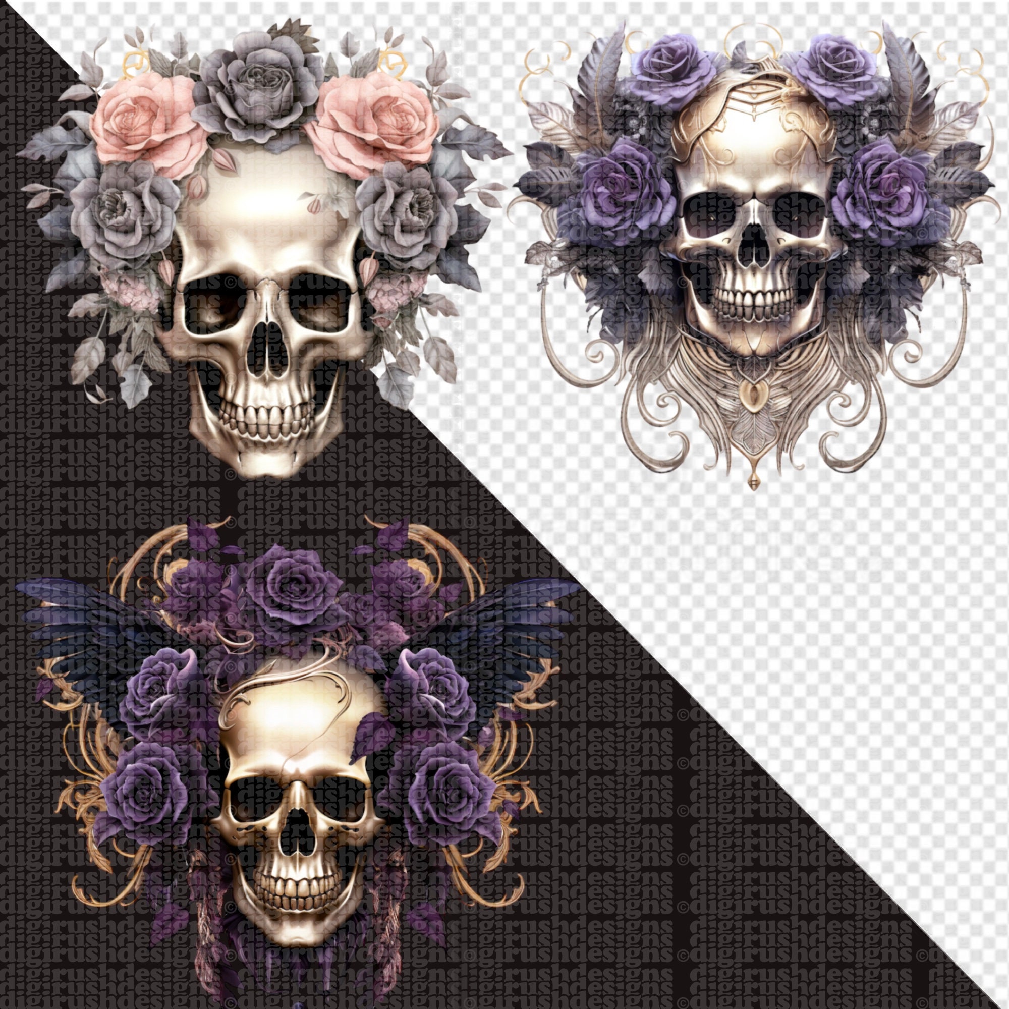 Skull PNG Watercolor Halloween Clipart Printable Skull Clipart ...