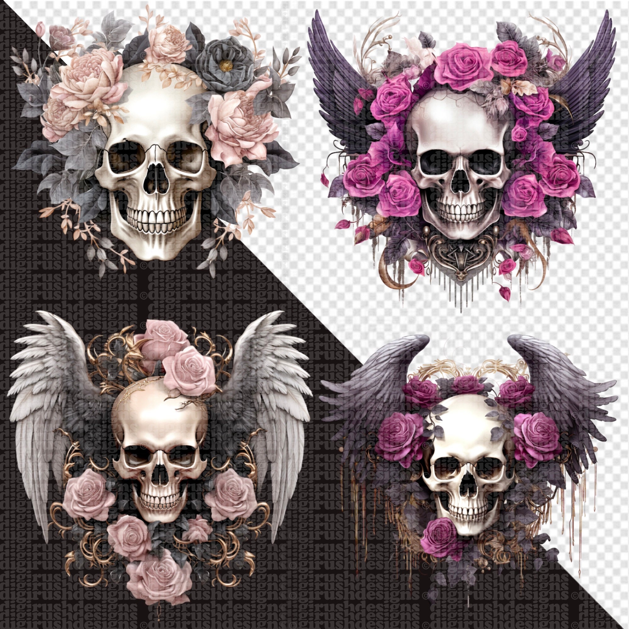 Skull PNG Watercolor Halloween Clipart Printable Skull Clipart ...