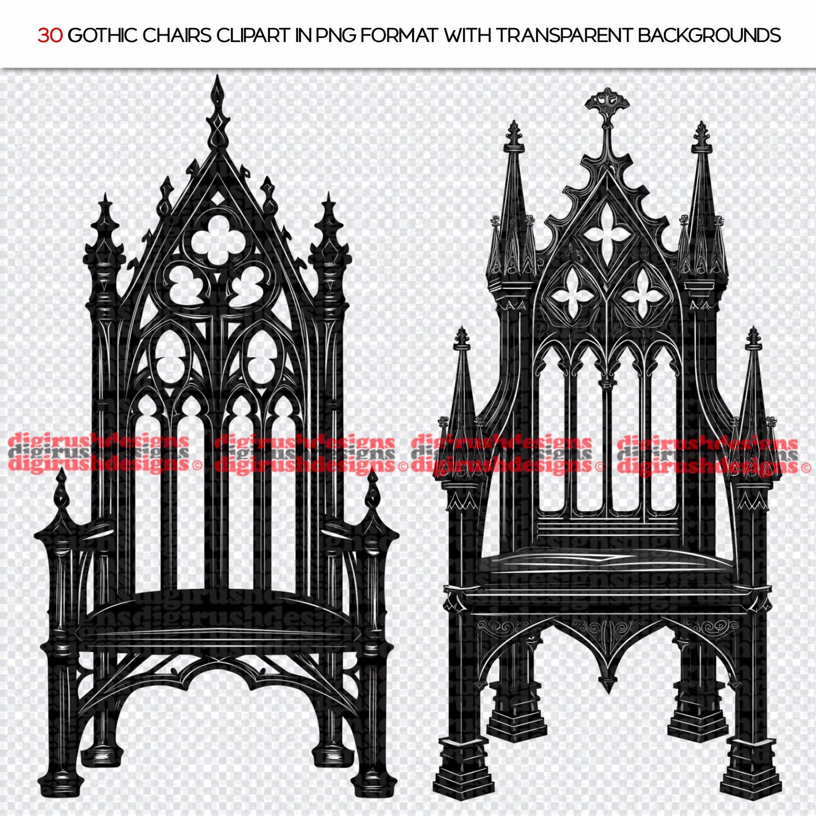 30 Gothic Throne Chair Clipart, Ornate Medieval Furniture PNG (digital ...