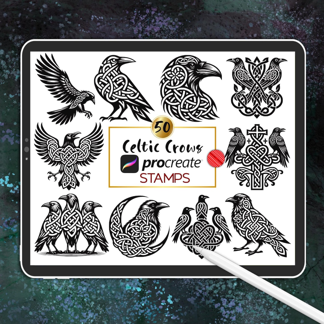 50 Celtic Crow Procreate Stamps: Viking Knotwork Raven Pngs (digital ...