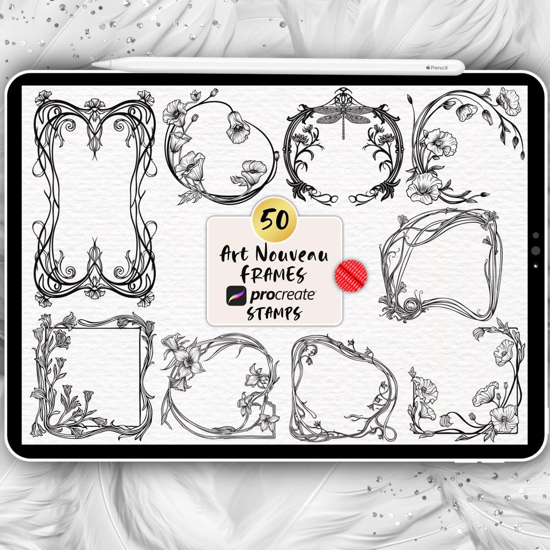 Art Nouveau Frame Procreate Stamps: Vintage Floral Borders (digital ...