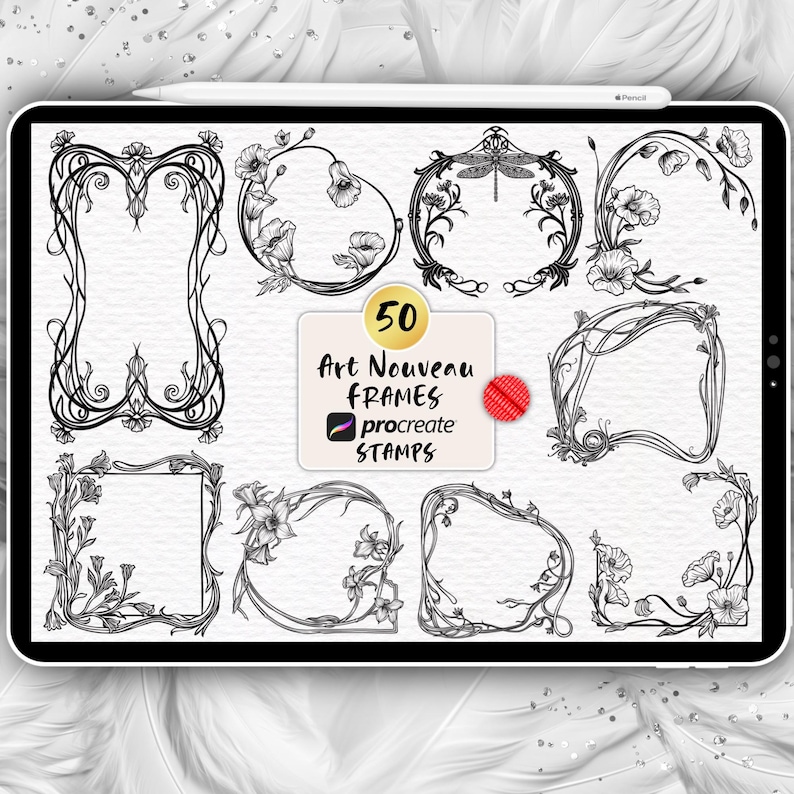 Art Nouveau Frame Procreate Stamps: Vintage Floral Borders (digital ...