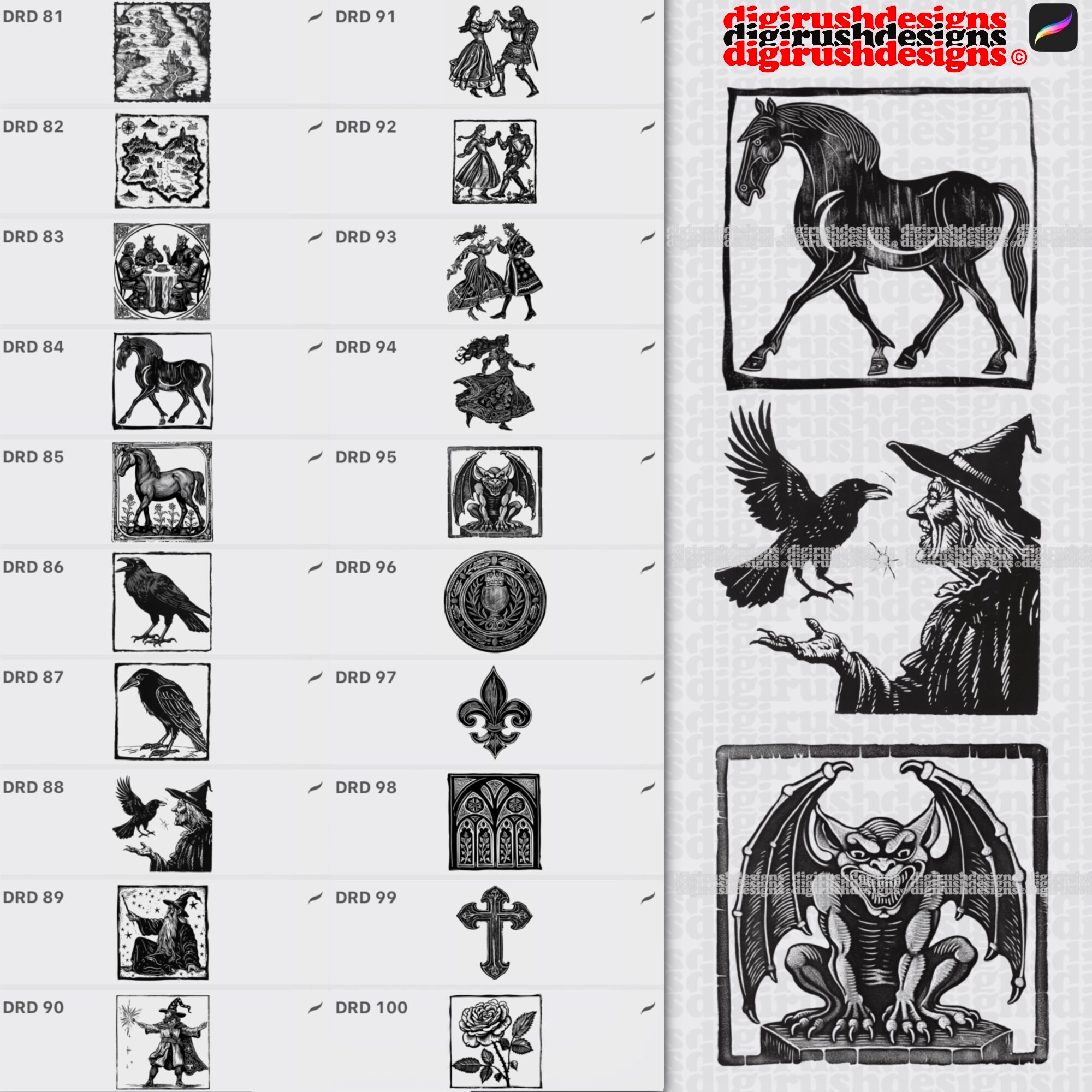 Medieval Procreate Stamps Medieval Dragon Tattoo Stamps Medieval ...