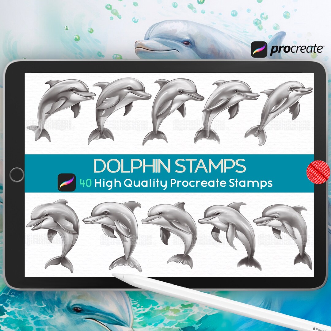 Dolphin Procreate Stamps, Dolphin Tattoo Stamps, Cute Dolphins Stamps ...