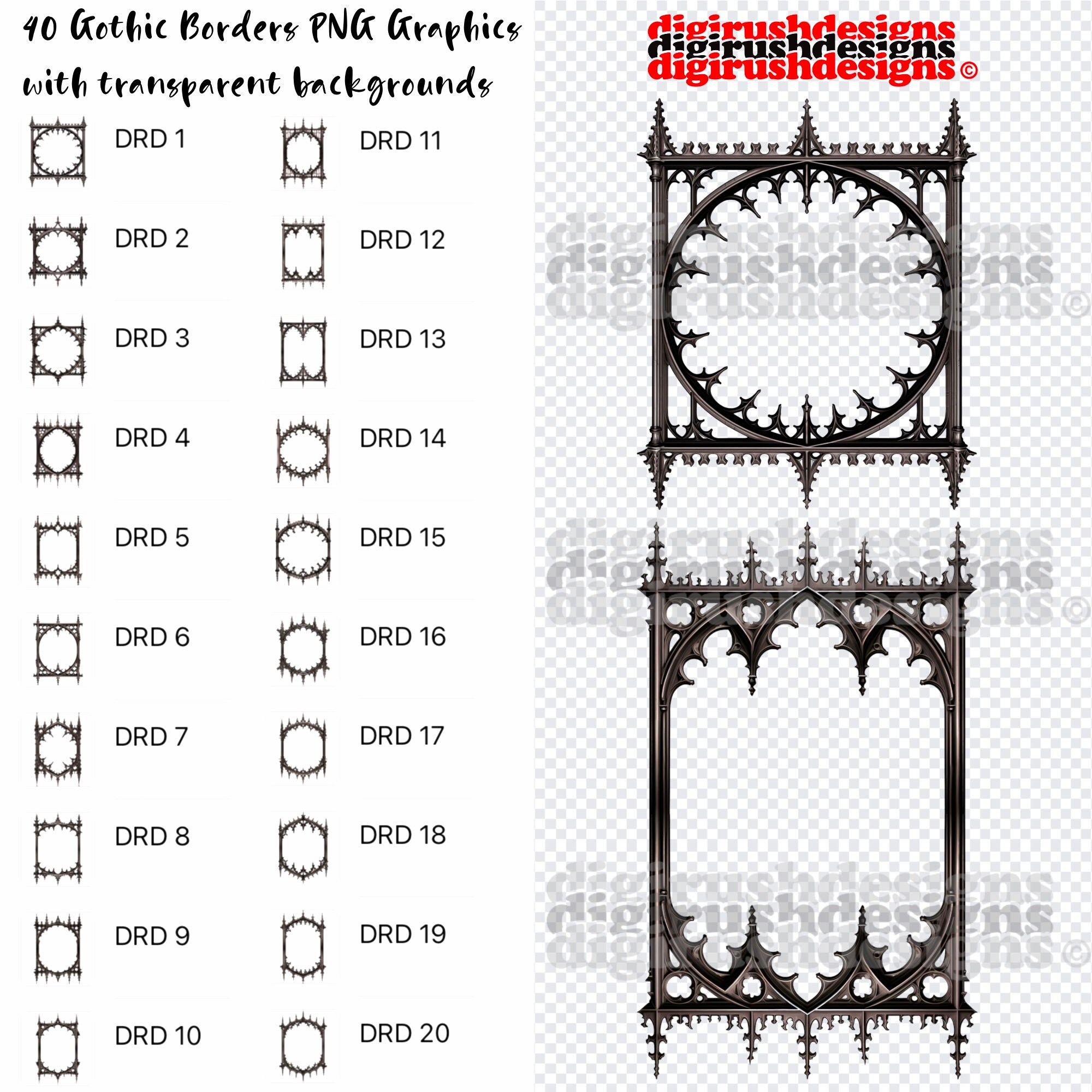 40 Gothic Frames Clipart: Ornate Medieval Borders (PNG Digital Download ...