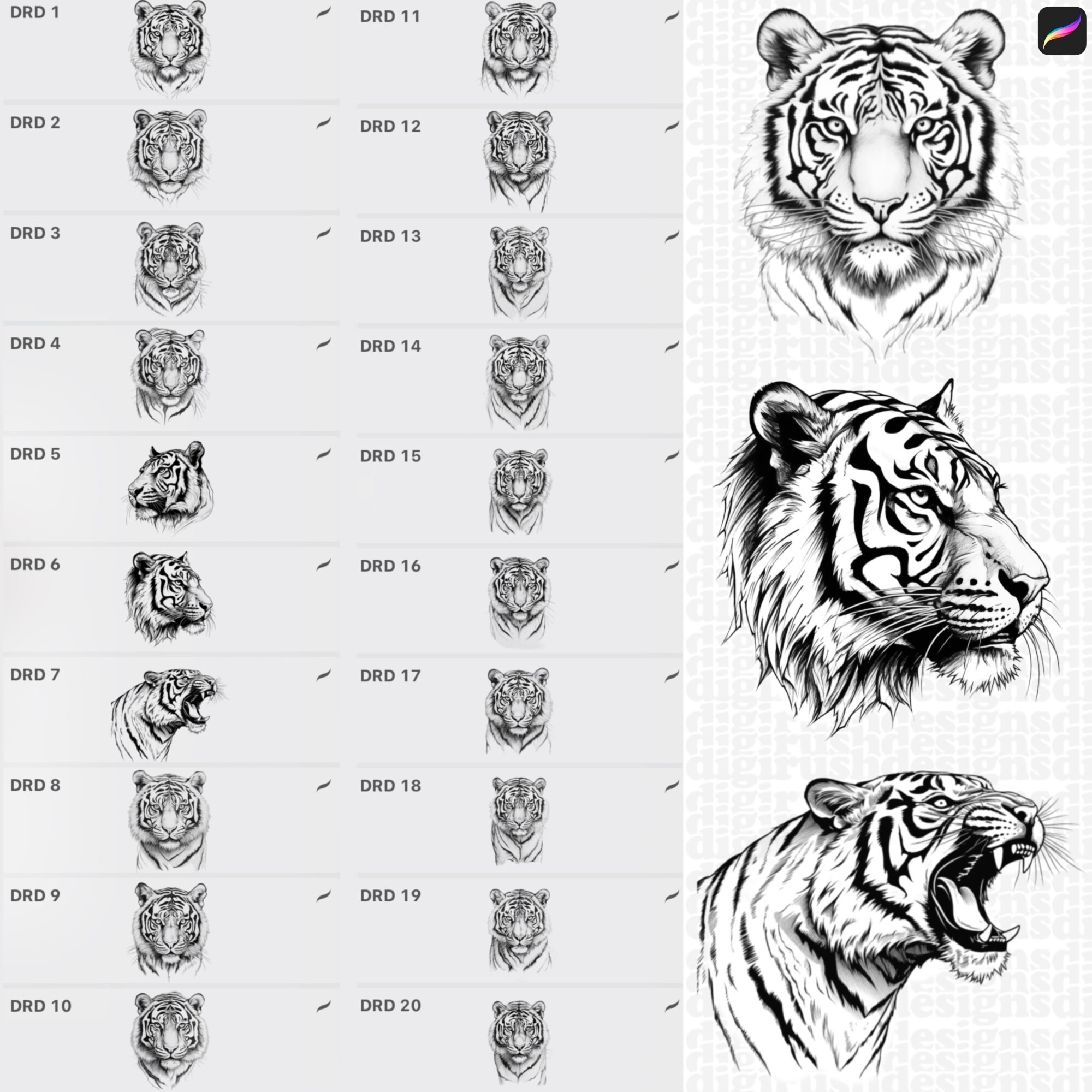 Procreate Tiger Stamps Procreate Brushes Tiger Tattoo Stamps Tigers ...