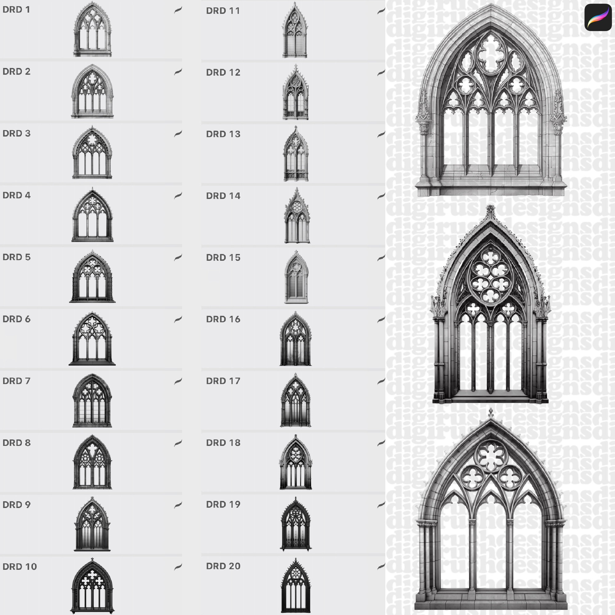 Procreate Gothic Windows Stamps Church Windows Brushes Cathedral Arched ...