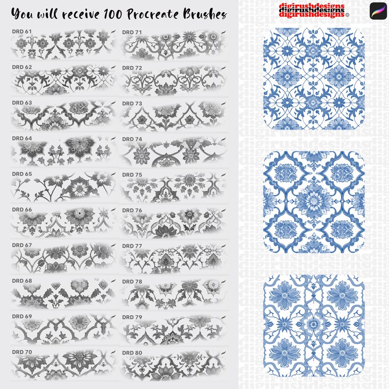 Persian Floral Pattern Procreate Brushes, Seamless Flowers Procreate ...