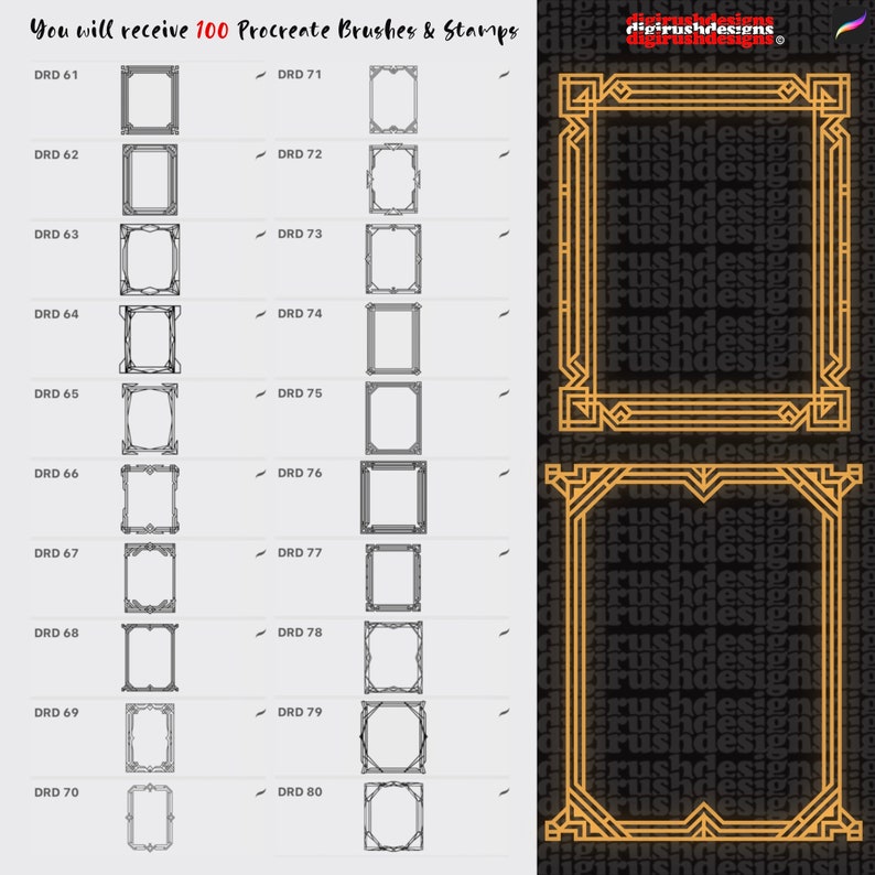 Procreate Art Deco Frame Stamps Vintage Borders Art Deco Frames Digital ...