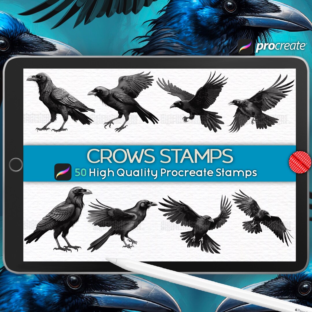 Crows Procreate Stamps, Crow Procreate Brushes, Realistic Crow Birds ...