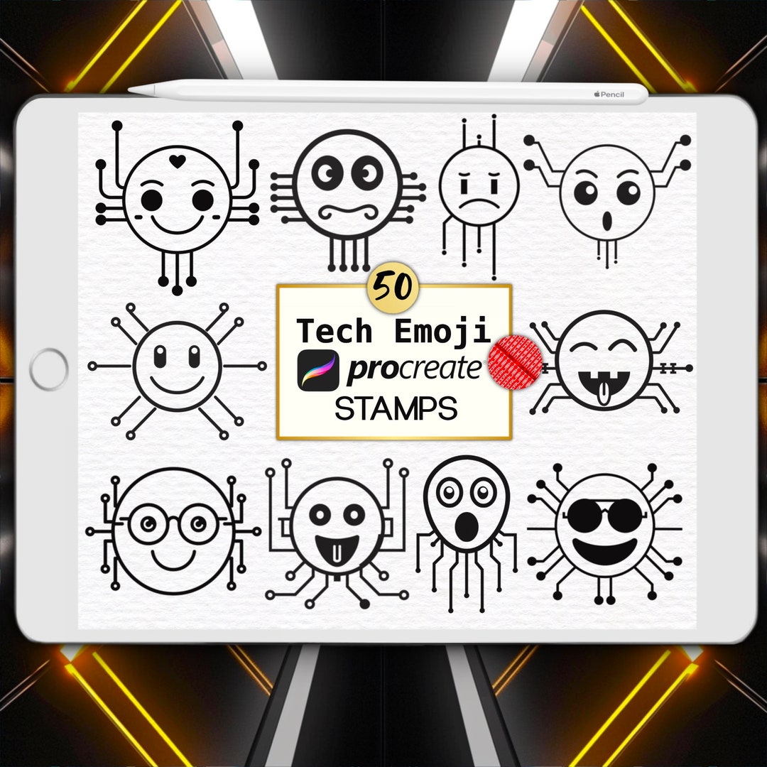 Sci Fi Tech Emoji Stamps Futuristic Circuit Board Style Smileys ...