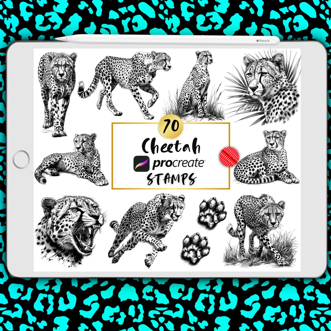 70 Cheetah Procreate Stamps: Animal Silhouette (digital Brush Set) - Etsy