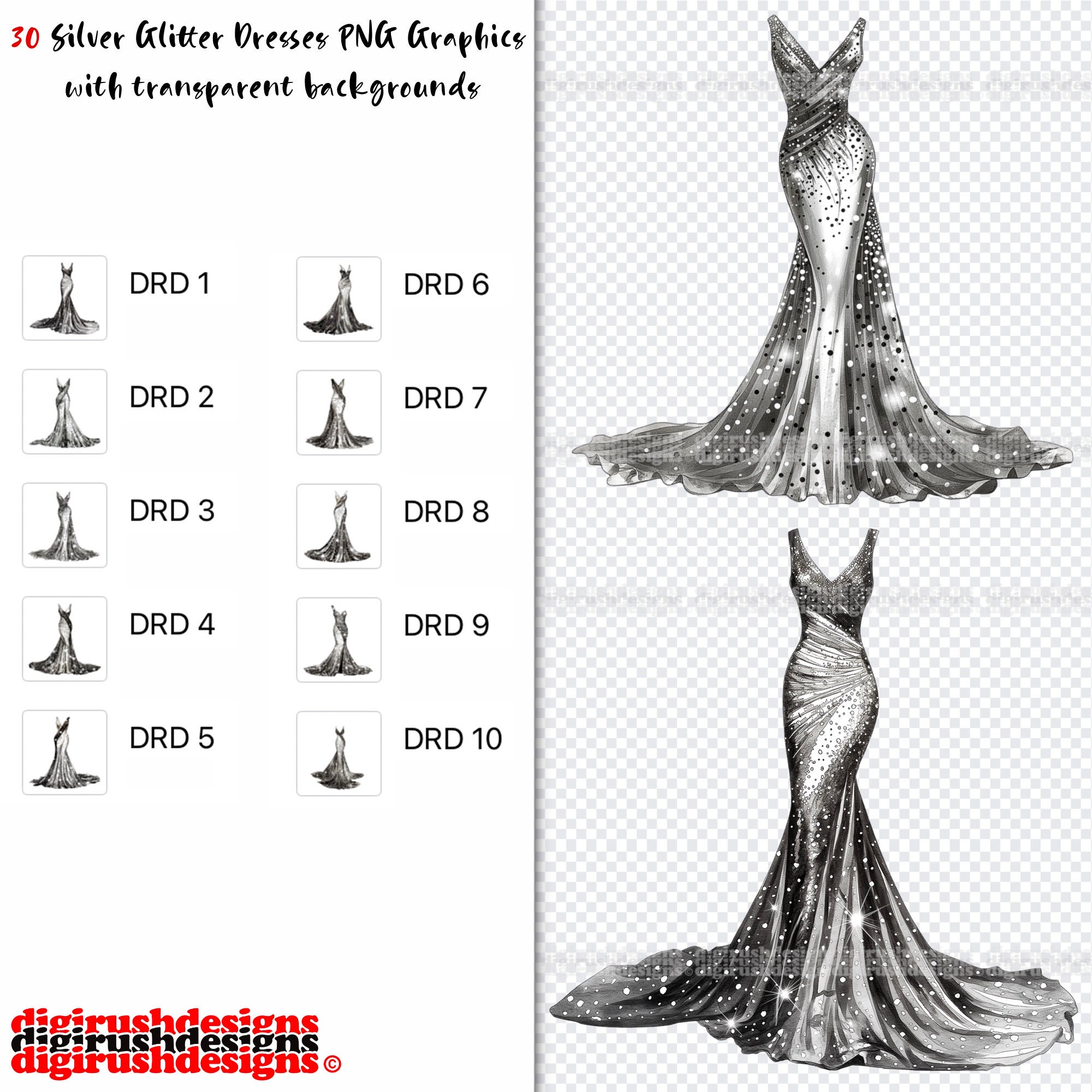 Silver Glitter Dress Clipart Princess Evening Gown Clip Art Sparkly ...