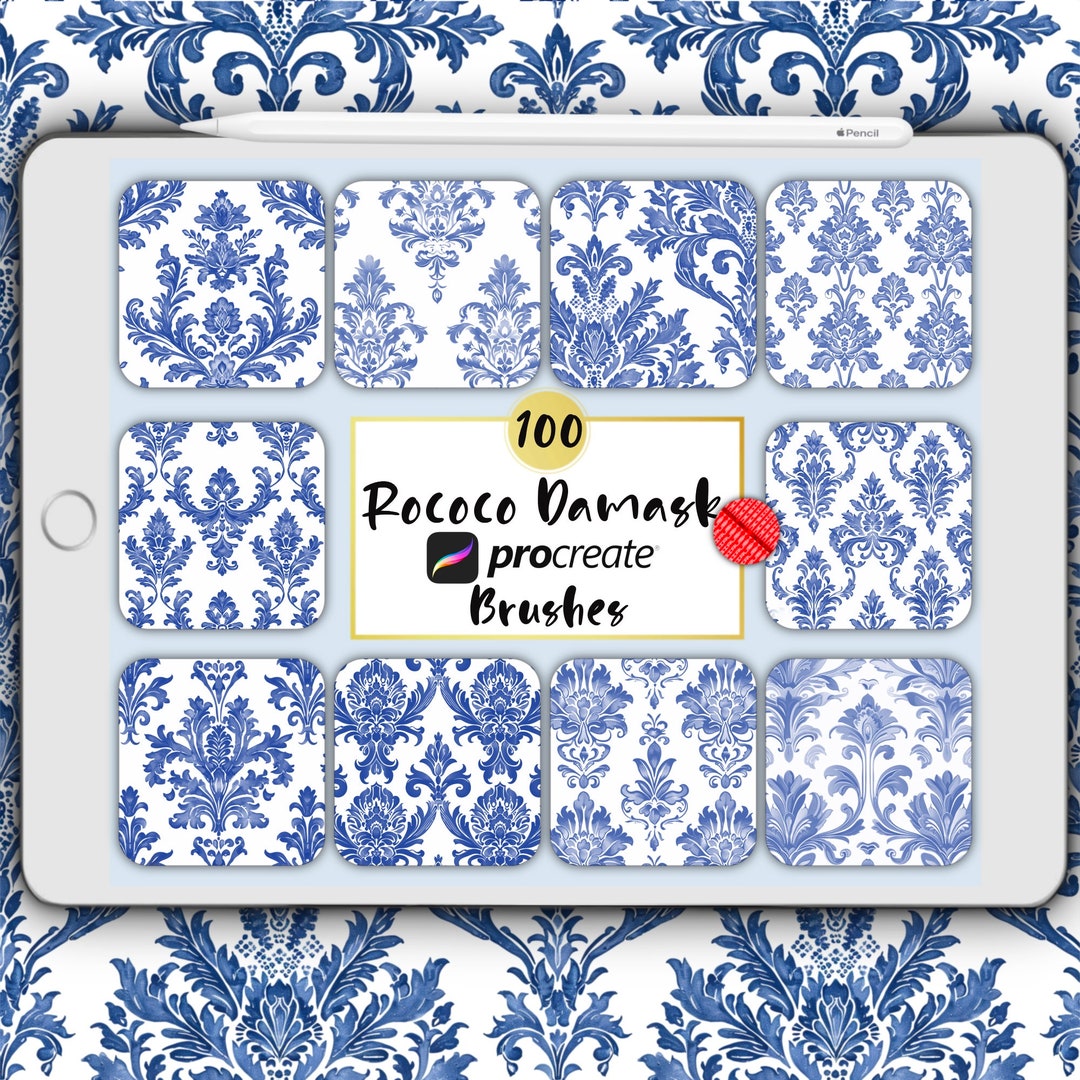 Procreate Rococo Damask Pattern Brushes, Seamless Baroque Procreate Brush Bundle, Textile Fabric ...