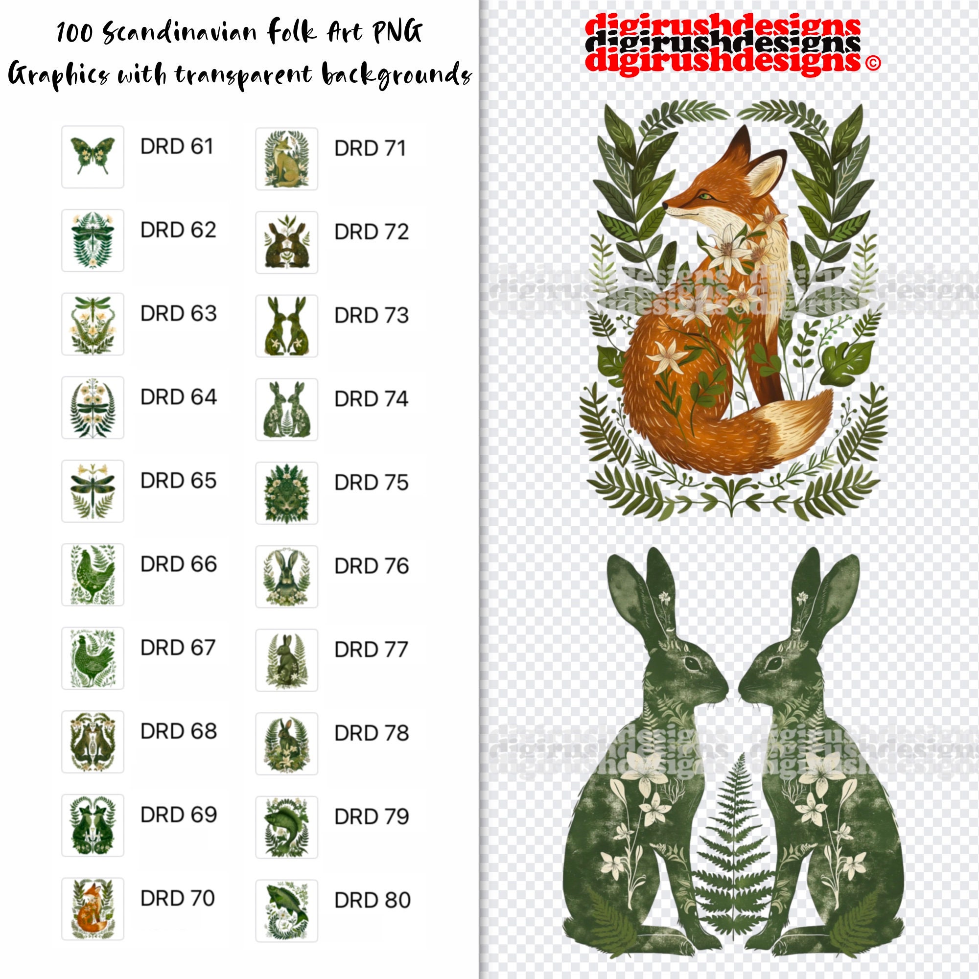Scandinavian Folk Art Clipart PNG Graphics Nordic Folklore Digital ...