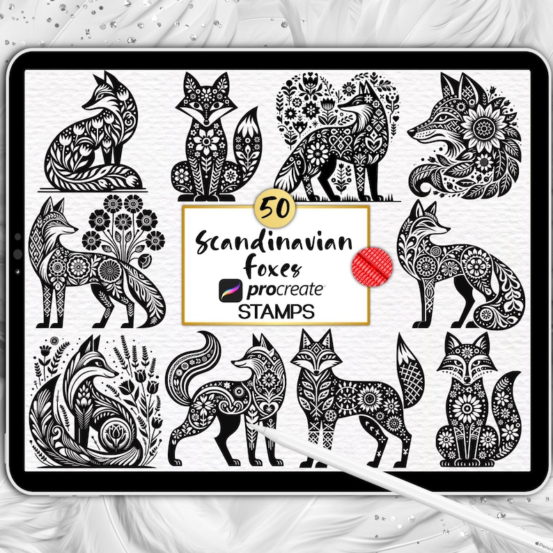 Scandinavian Fox Folk Art Procreate Stamps Swedish Foxes Nordic Animal ...
