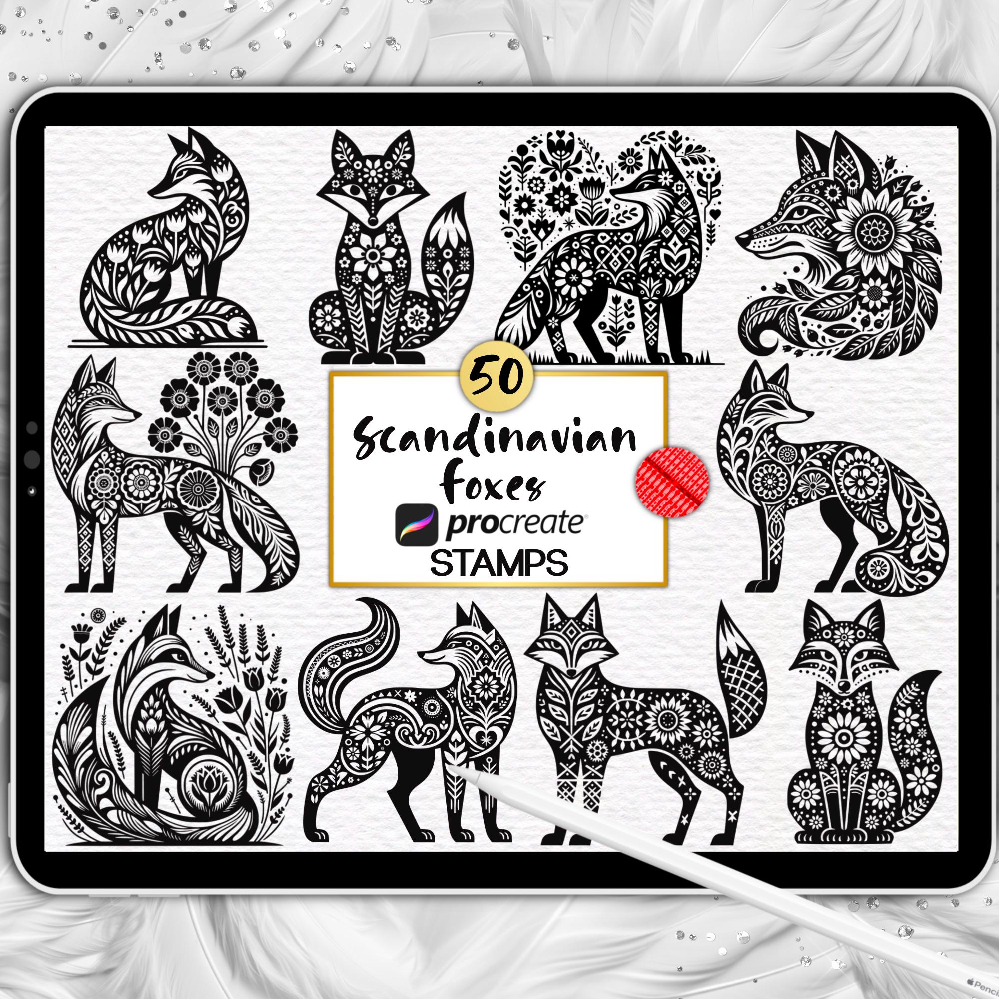 Scandinavian Fox Folk Art Procreate Stamps Swedish Foxes Nordic Animal ...