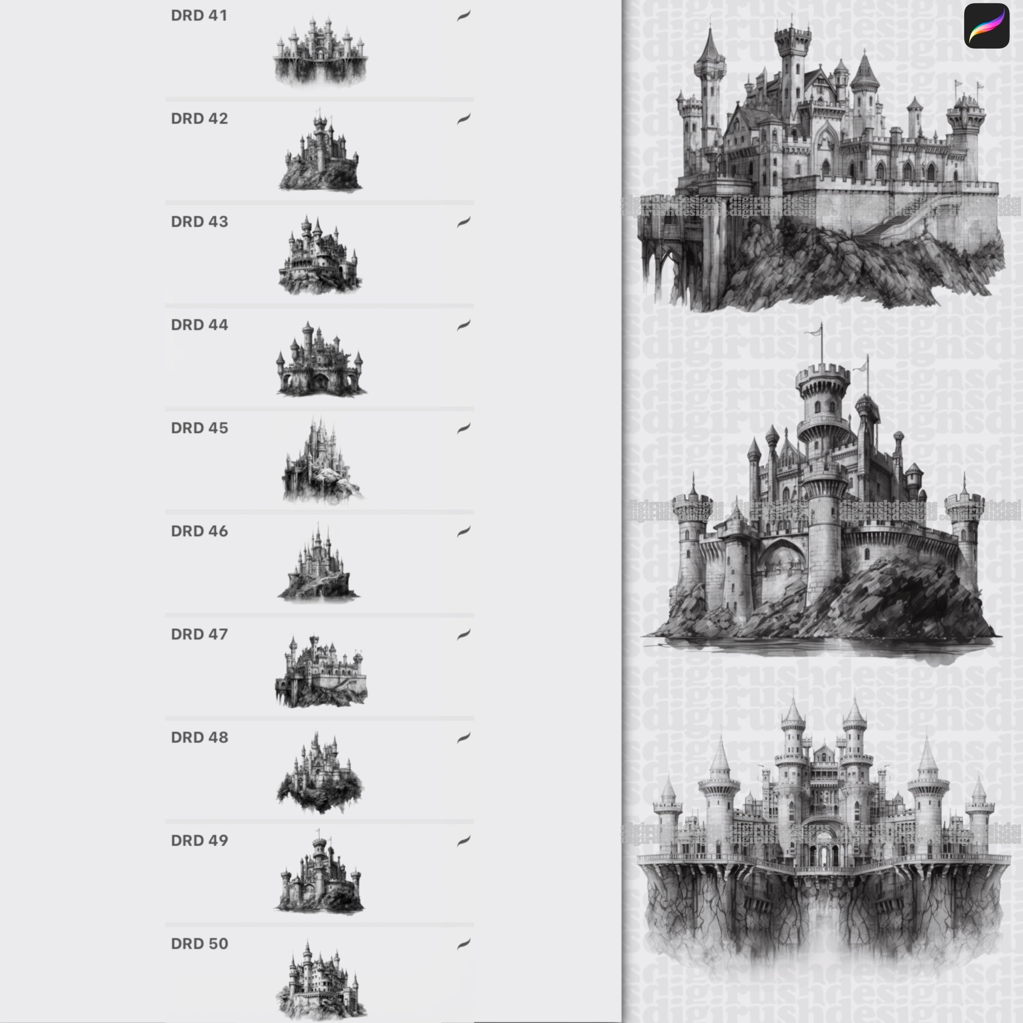 Castles Procreate Stamps Gothic Castle Procreate Brushes Fairytale ...