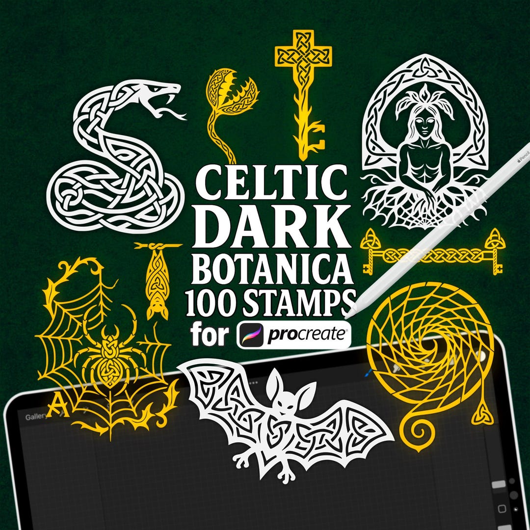 100 Celtic Botanica Procreate Stamps: Gothic Tattoo Designs (digital ...