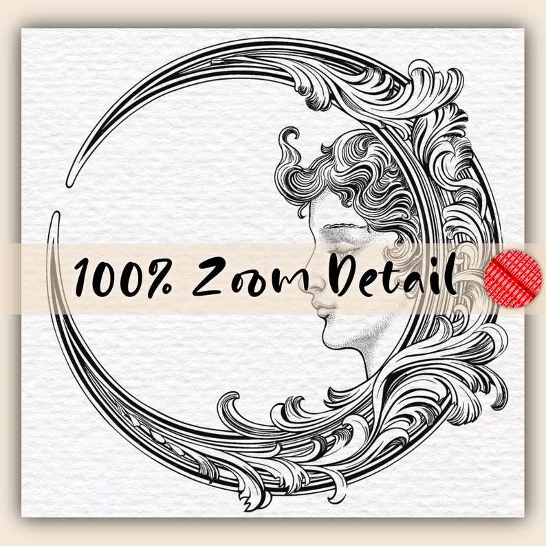 50 Art Nouveau Moon Procreate Stamps, Floral Art Deco (digital Download ...