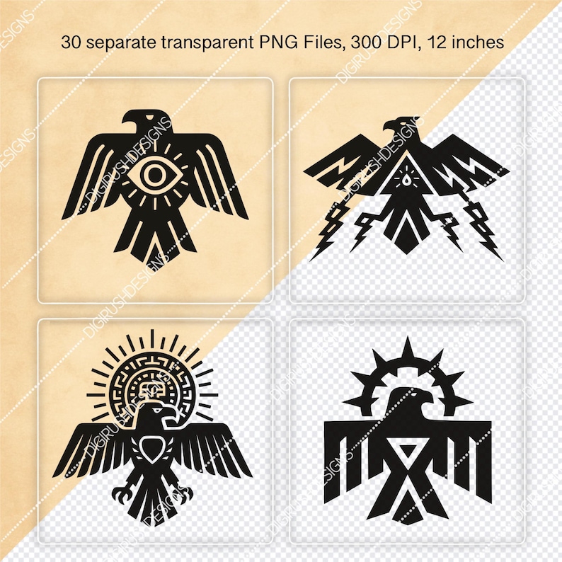 30 Aztec Bird Clipart: Tribal Silhouettes, Native American Tattoo Art ...