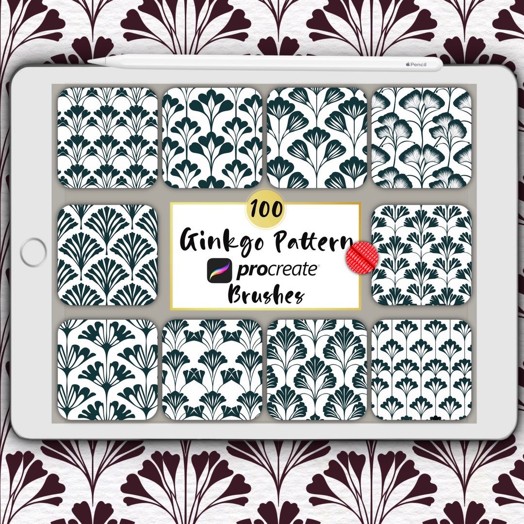 Ginkgo Pattern Procreate Brushes, Seamless Ginkgo Leaf Pattern ...