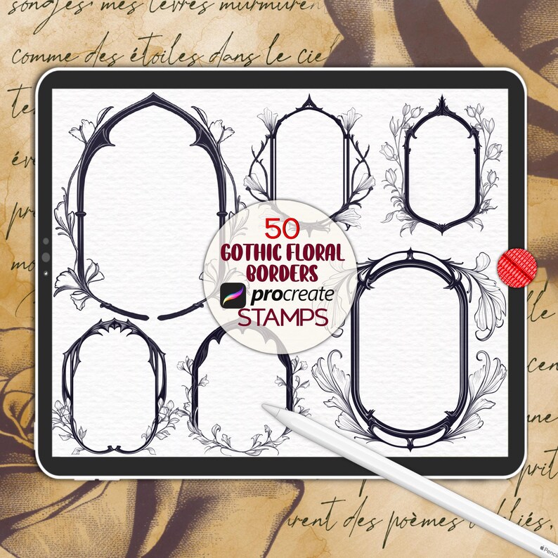Procreate Gothic Floral Border Frame Stamps Gothic Brushes for Procreate, Medieval Procreate ...