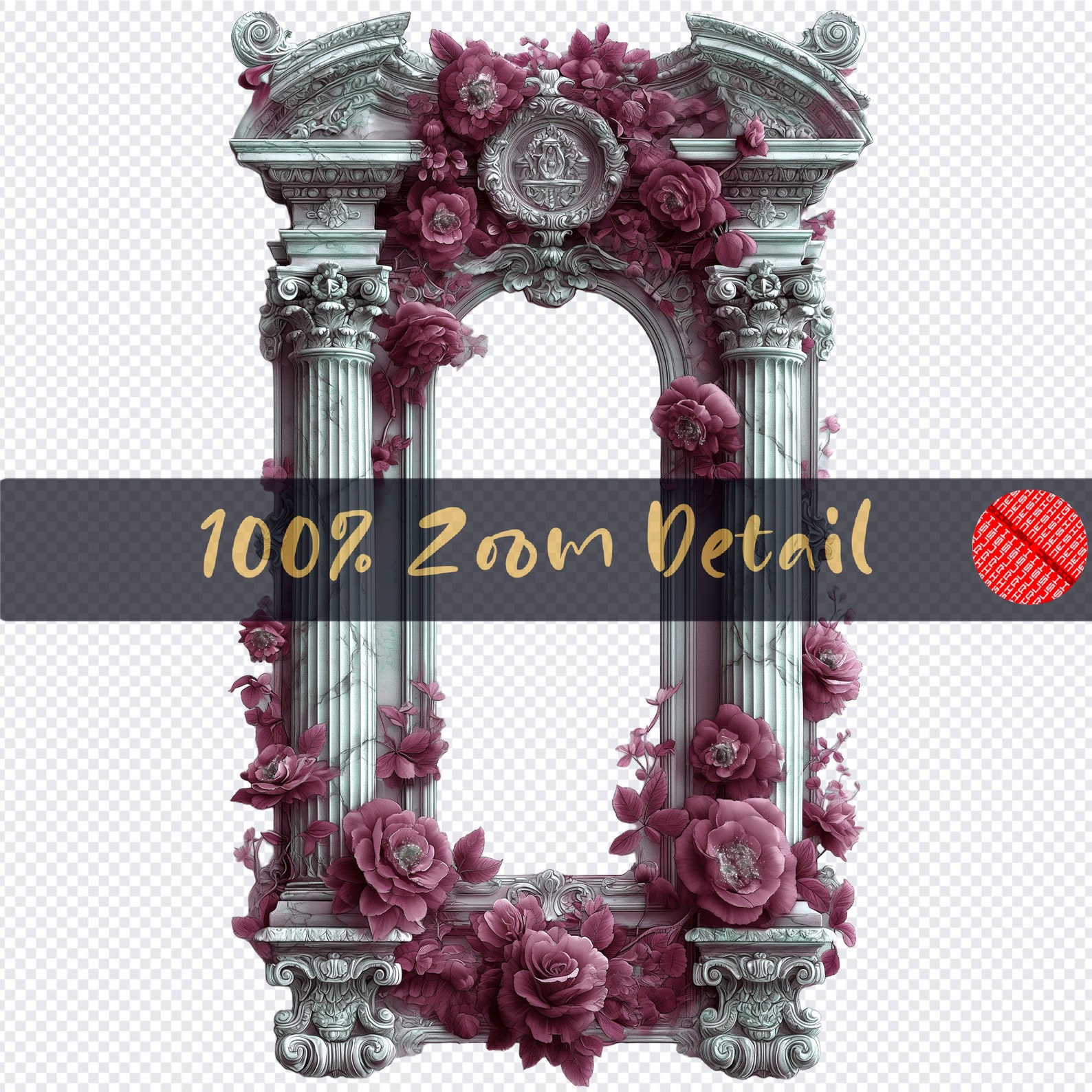 20 Burgundy Floral Pillar Frames Clipart: Baroque Wedding Invitation ...