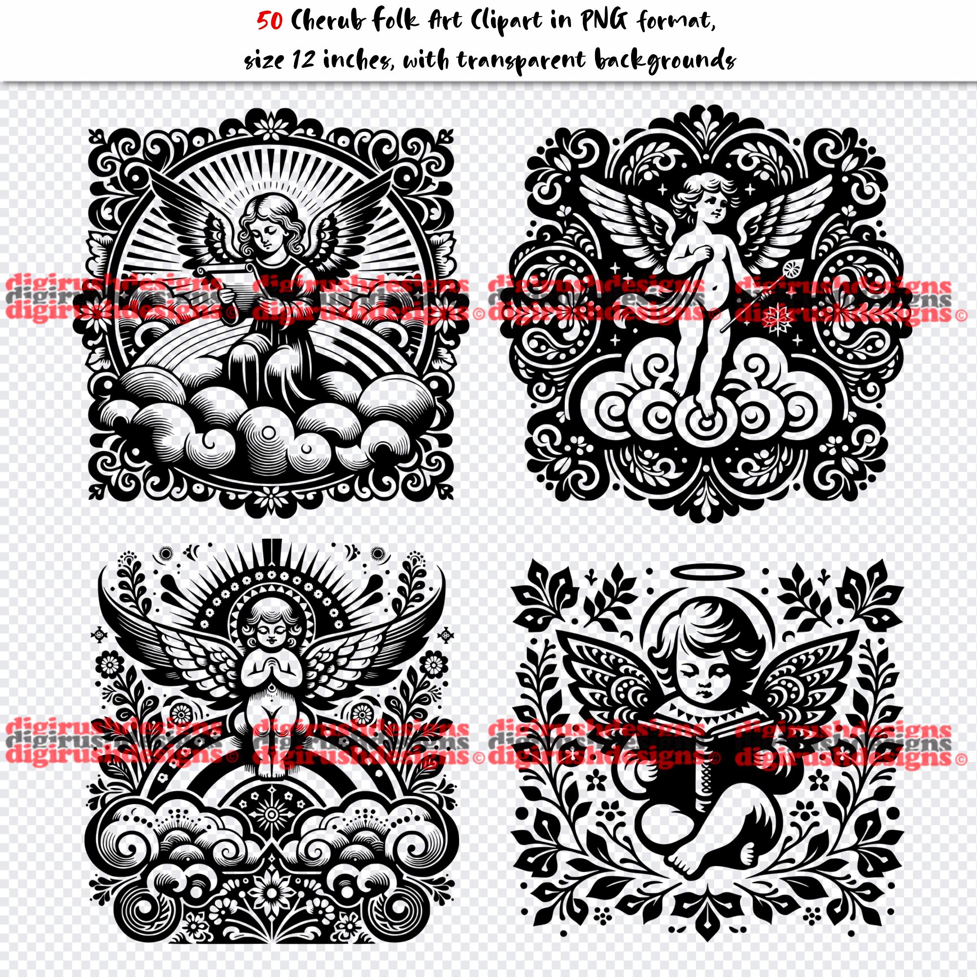 50 Scandinavian Cherub Clipart: Nordic Folk Art Angels PNG Overlays ...
