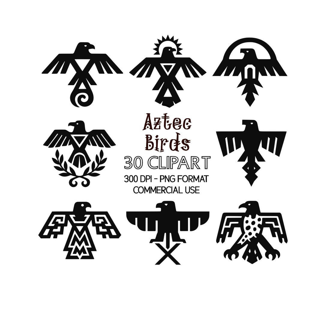 30 Aztec Bird Clipart: Tribal Silhouettes, Native American Tattoo Art ...