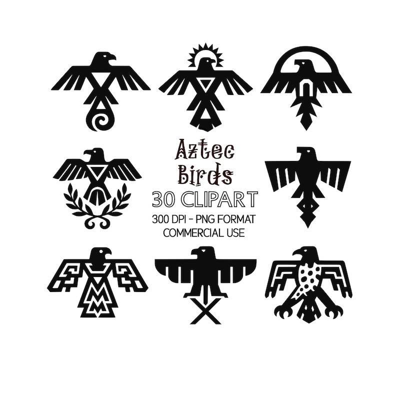 30 Aztec Bird Clipart: Tribal Silhouettes, Native American Tattoo Art ...