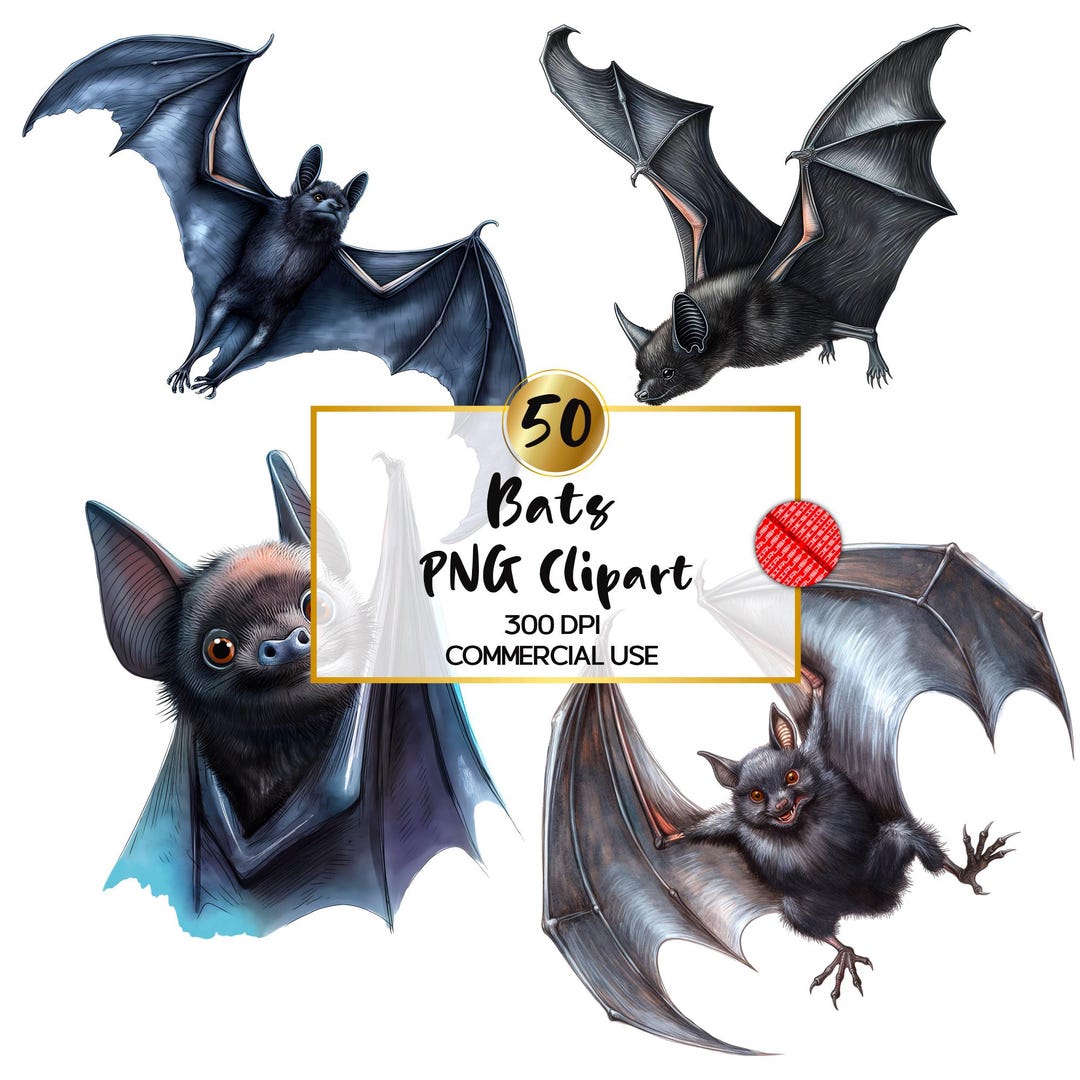 Gothic Bats Clipart Bundle, Spooky Bat Digital Download, Cute Flying ...