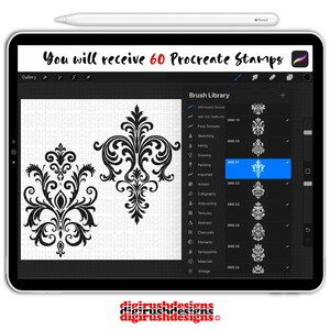 Procreate Damask Stamps, Baroque Flower Brushes, Botanical Victorian Brush Set, Ornate Vintage ...