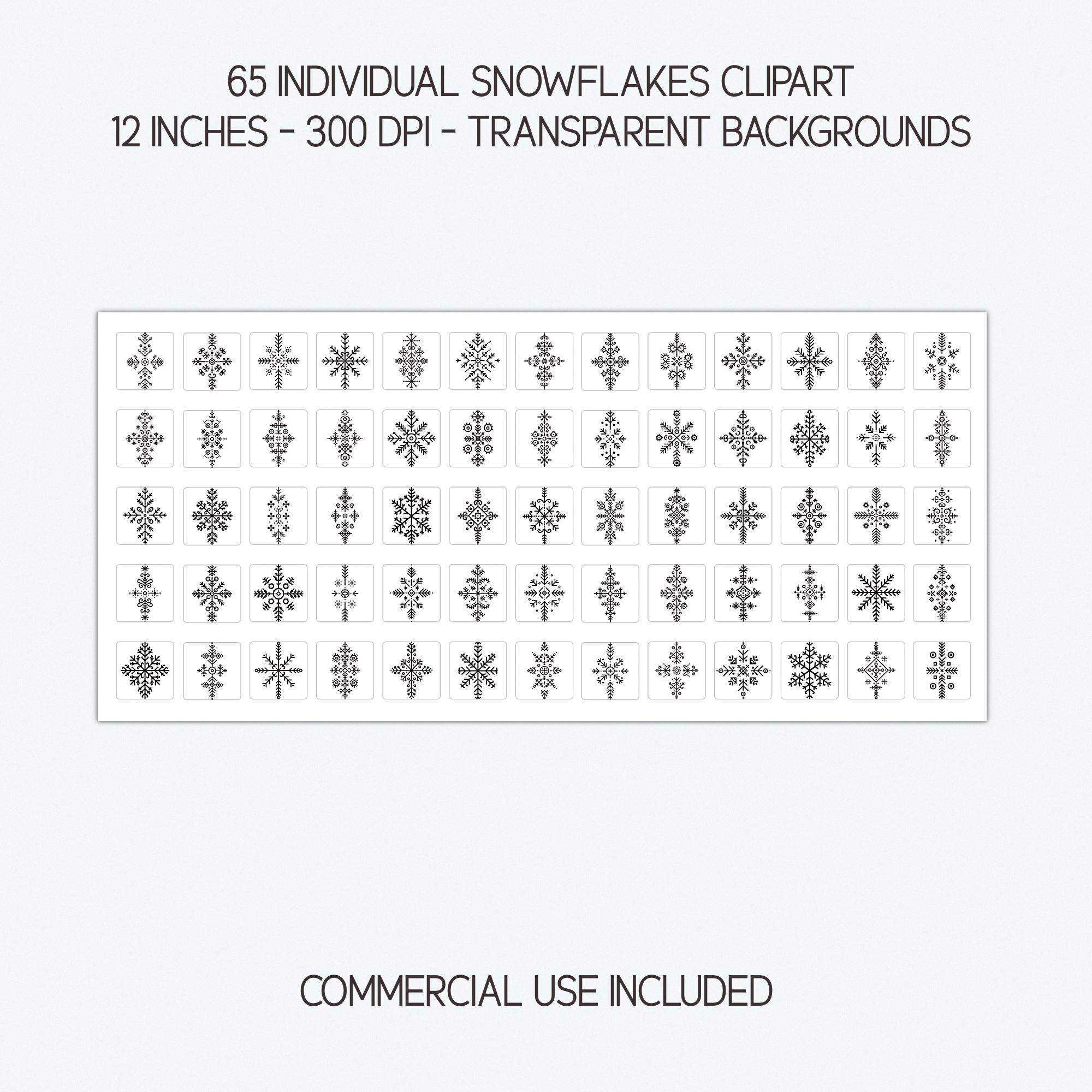 65 Snowflakes Clipart Bundle: Winter Christmas PNG Clip Art, Geometric ...
