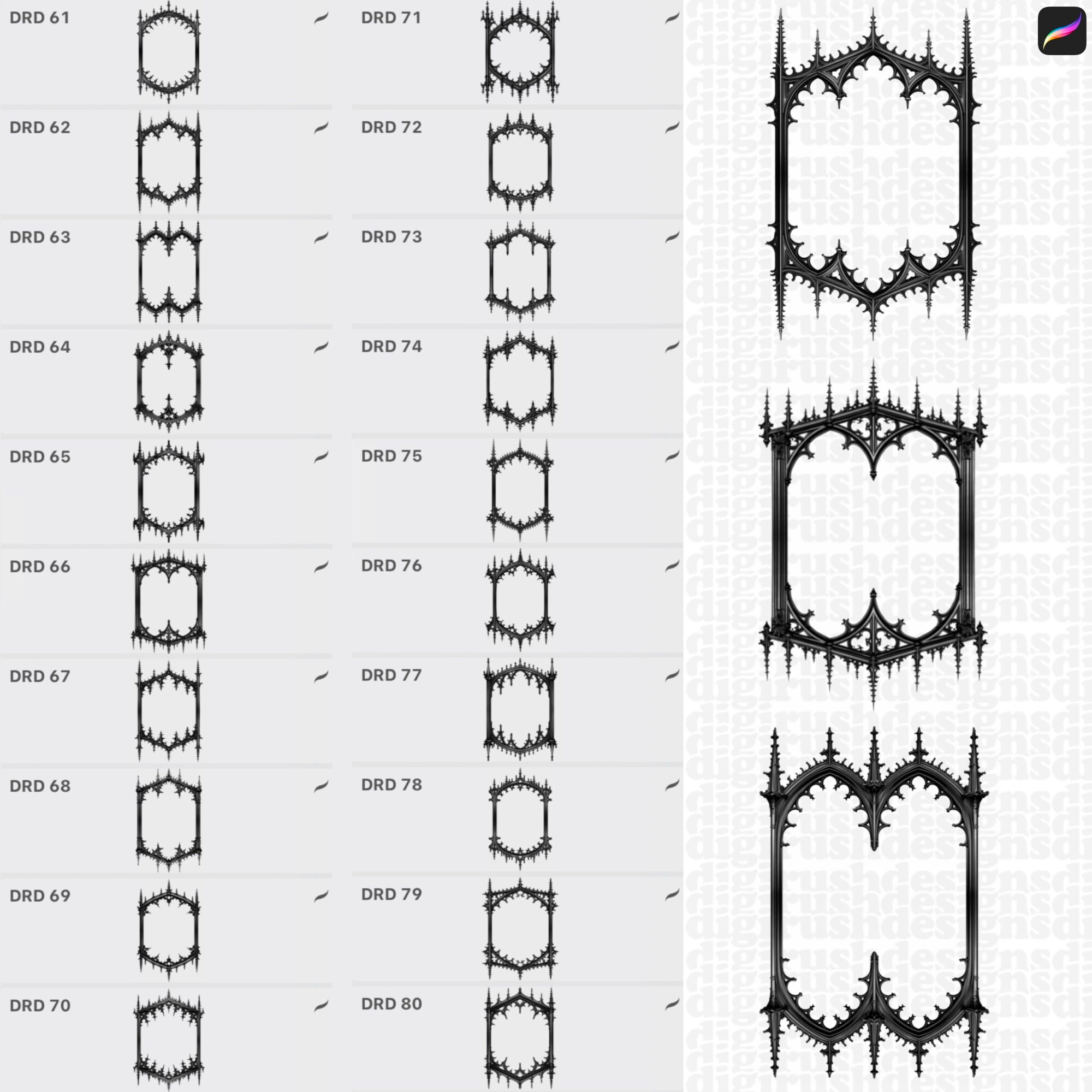 Procreate Gothic Border Frame Stamps Gothic Brushes for Procreate ...