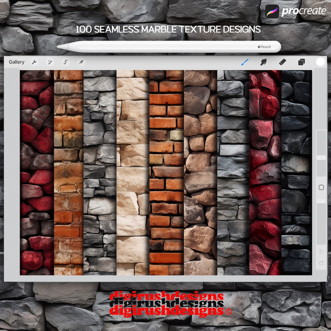 Procreate Brick Texture Brushes Seamless Stone Brushes Realistic Bricks Procreate Architecture ...