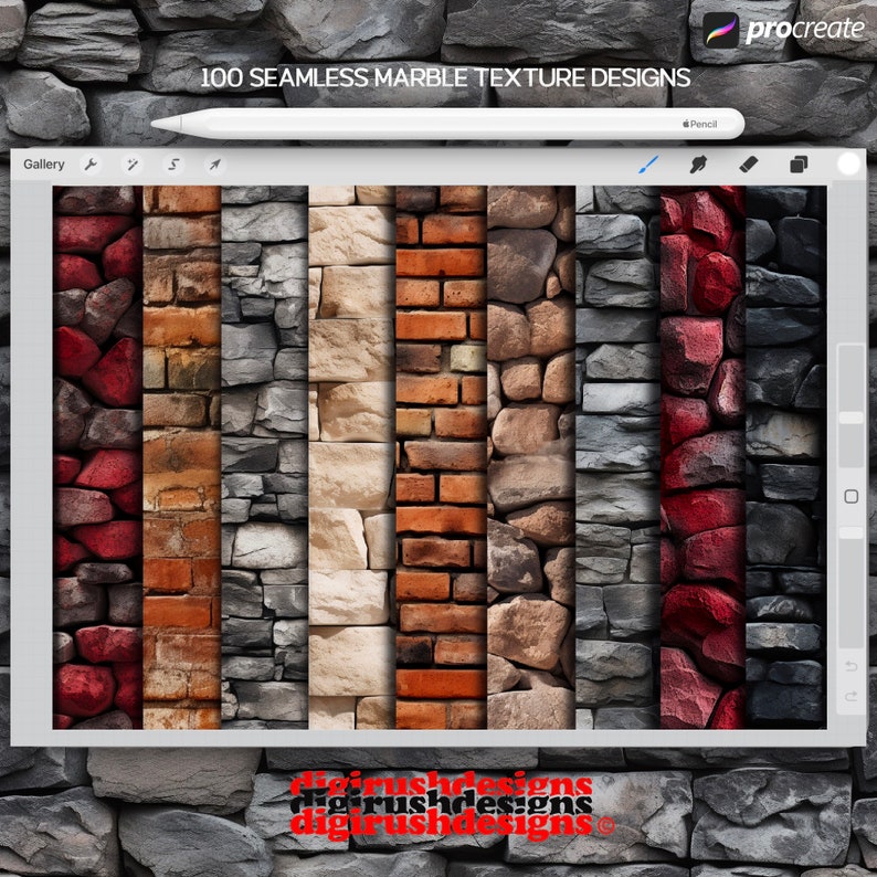 Procreate Brick Texture Brushes Seamless Stone Brushes Realistic Bricks ...