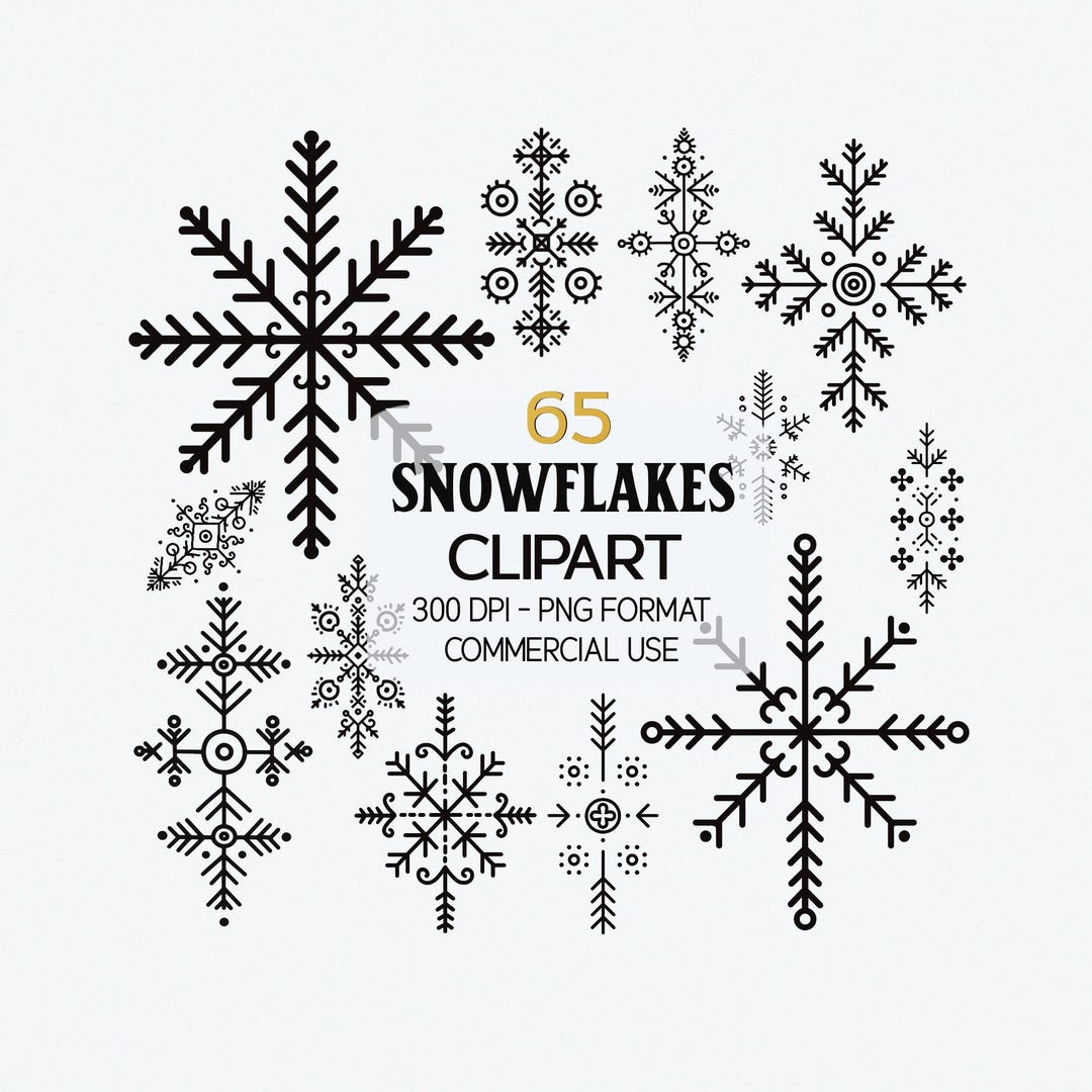 65 Snowflakes Clipart Bundle: Winter Christmas PNG Clip Art, Geometric ...