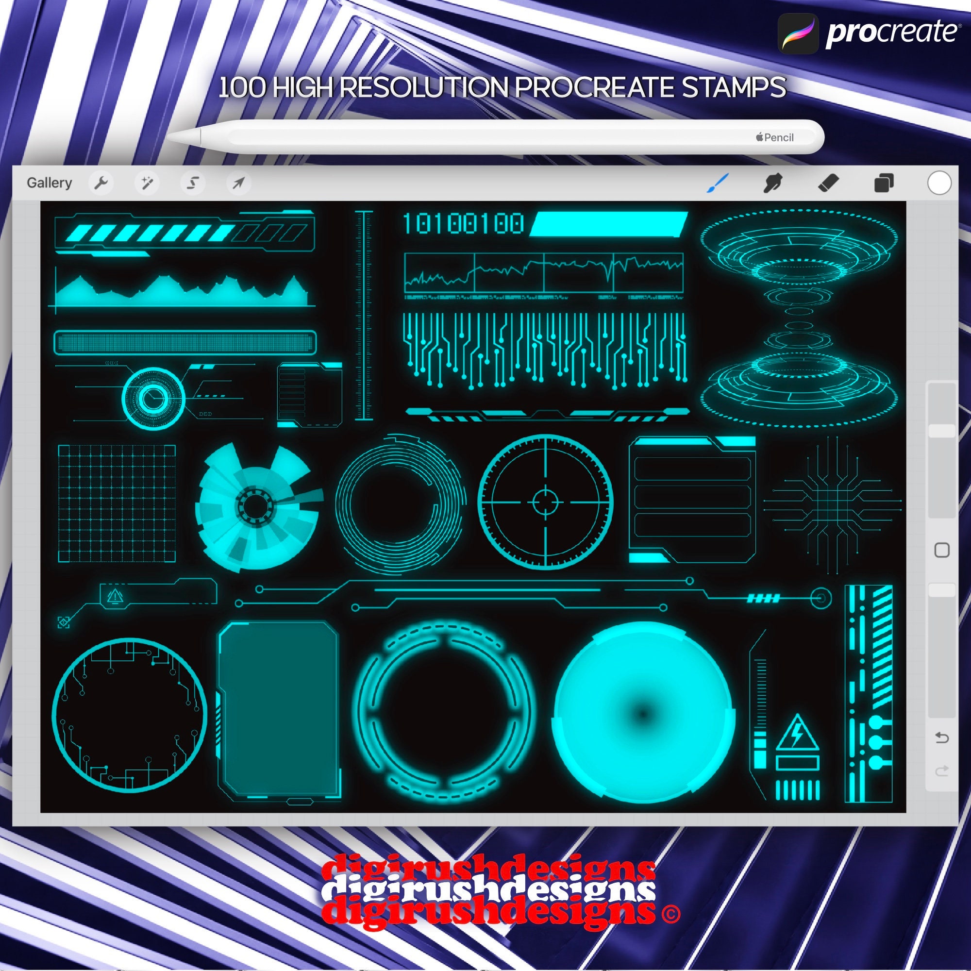 Procreate Sci Fi Stamps Cyborg Scifi Tech Brush Futuristic Stamps ...