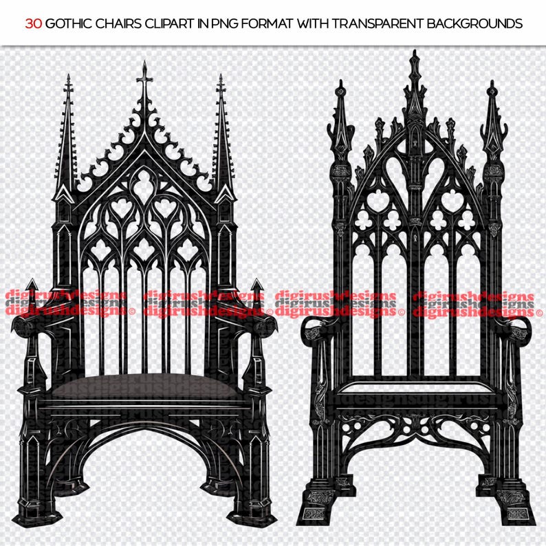 30 Gothic Throne Chair Clipart, Ornate Medieval Furniture PNG (digital ...