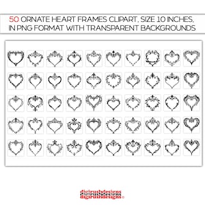 Ornate Gothic Heart Frames Clipart PNG Digital Download, Vintage ...